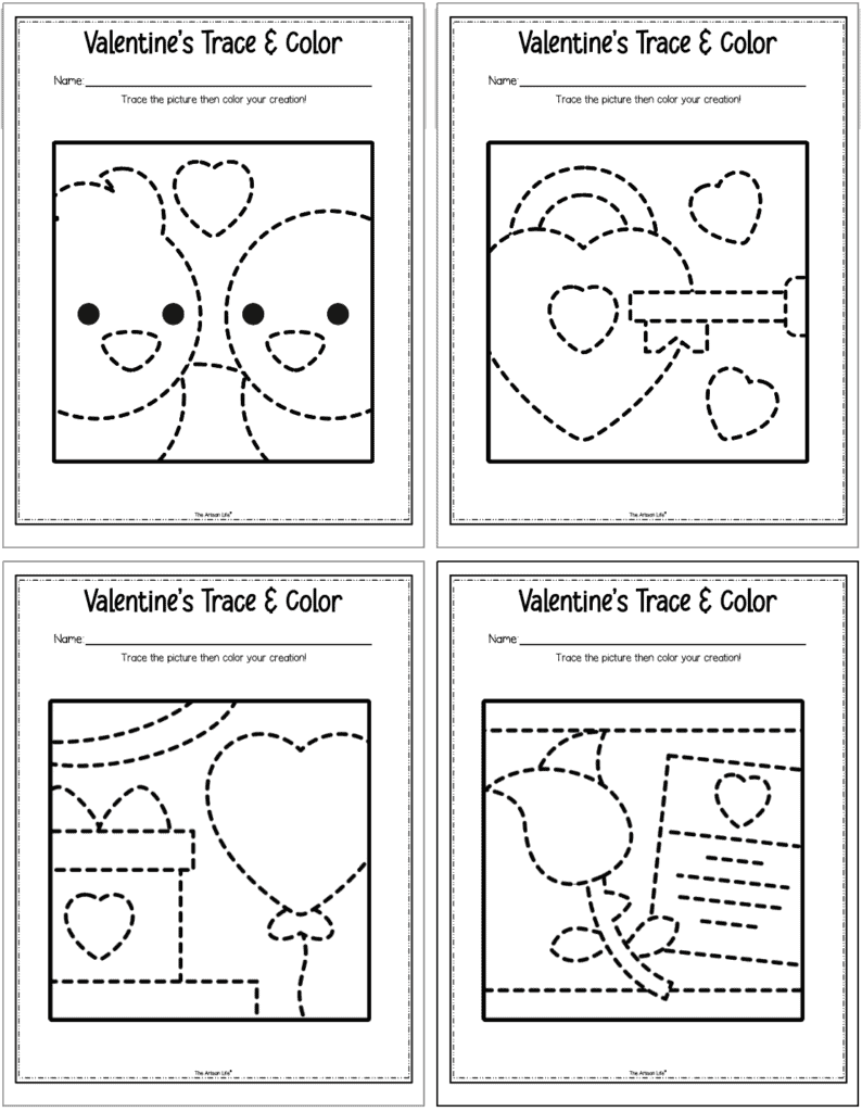 Free Printable Valentine's Day Trace & Color Worksheets - The Artisan Life