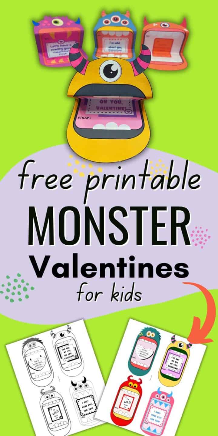 Free Printable Monster Valentines for Kids - The Artisan Life