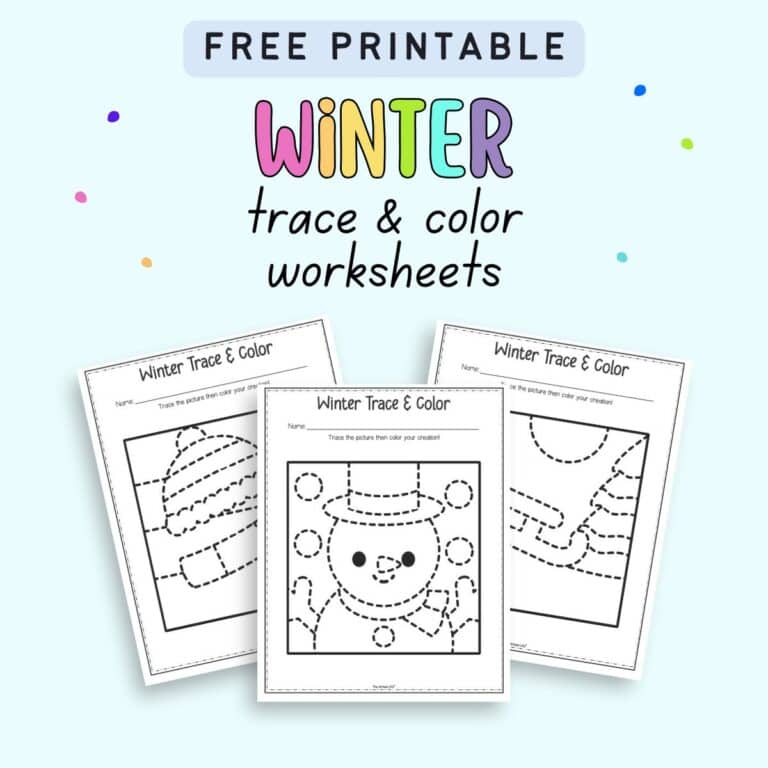 Free Printable Winter Trace & Color Worksheets - The Artisan Life
