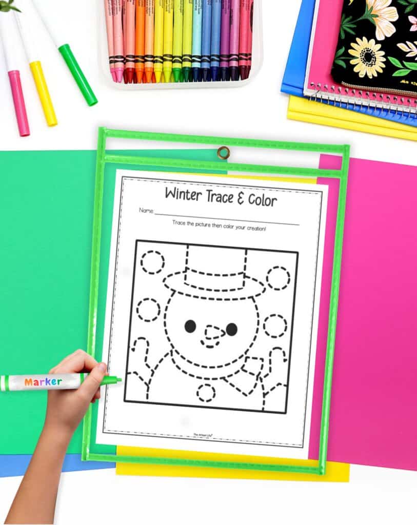 Free Printable Winter Trace & Color Worksheets - The Artisan Life