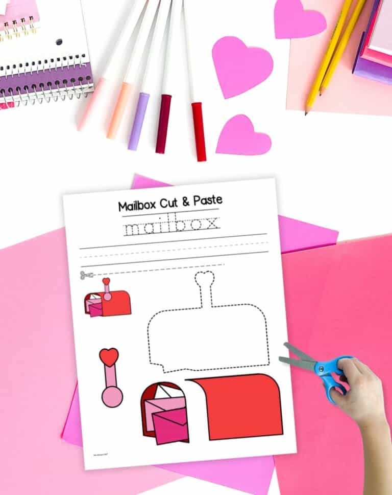 Free Printable Valentine's Mailbox Cut and Paste Craft - The Artisan Life