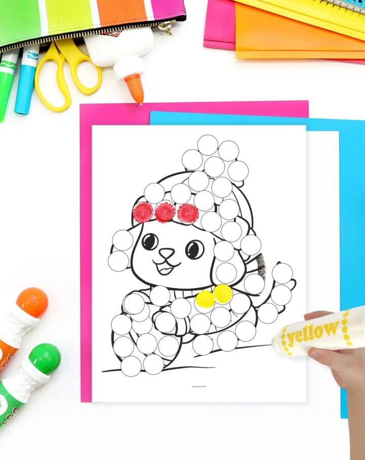 Free Printable Winter Dog Dot Marker Coloring Pages - The Artisan Life