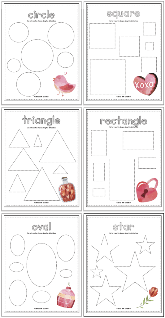 Free Printable Valentine's Shape Tracing Worksheets for Preschoolers ...