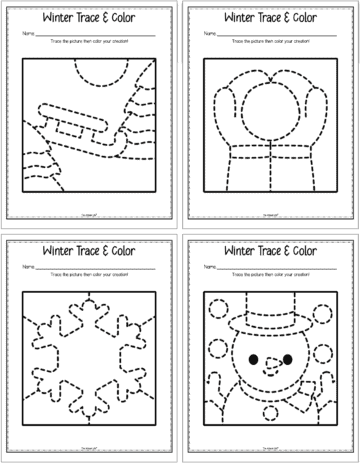 Free Printable Winter Trace & Color Worksheets - The Artisan Life