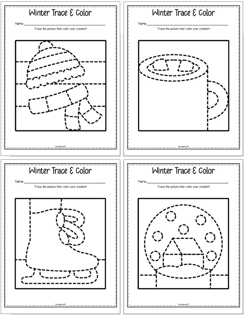 Free Printable Winter Trace & Color Worksheets - The Artisan Life