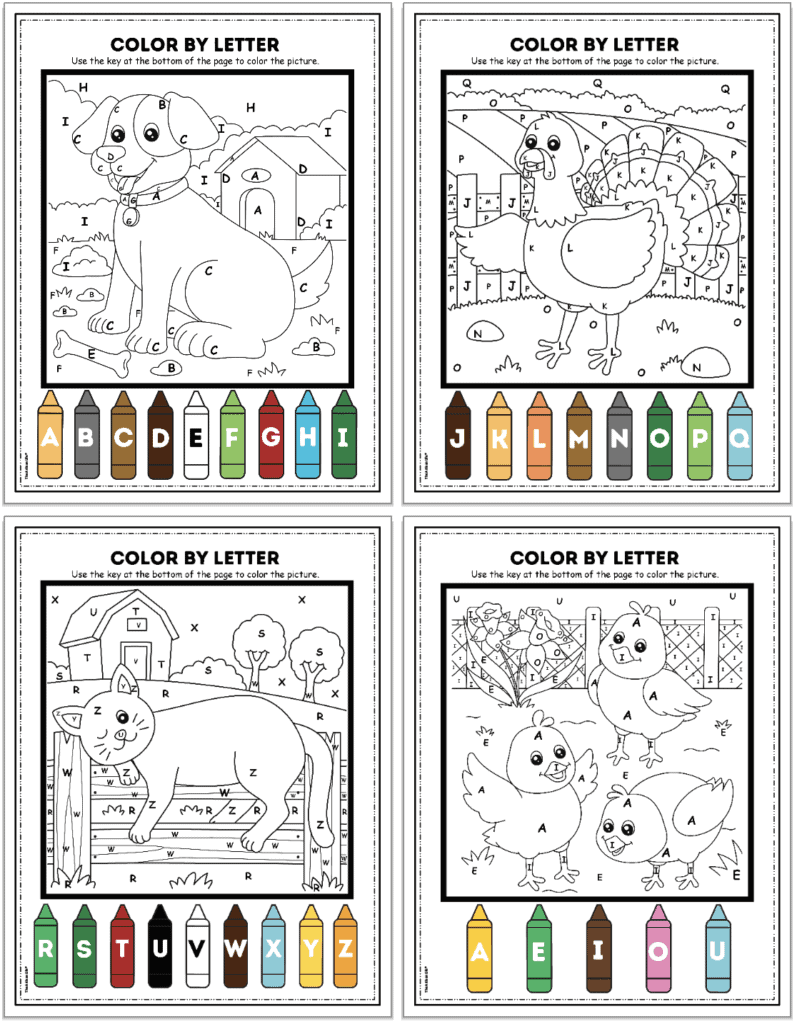 Free Printable Farm Animal Color by Letter Pages - The Artisan Life