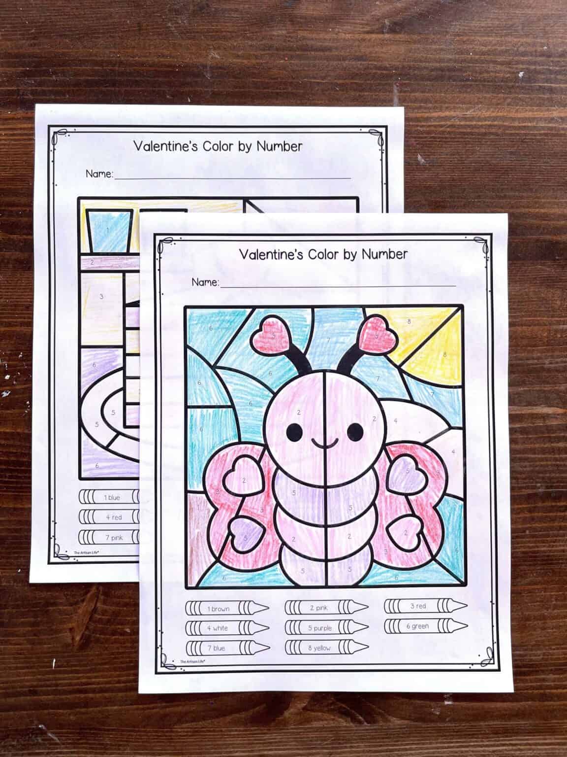 Free Printable Valentine's Day Color by Number Worksheets - The Artisan ...