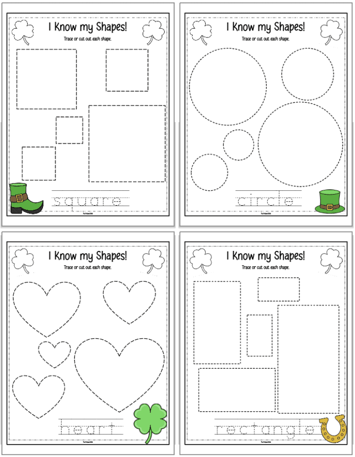Free Printable St Patrick's Day Shape Tracing Worksheets - The Artisan Life