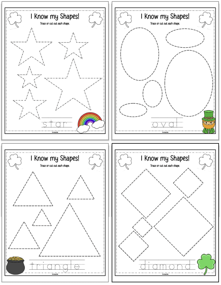 Free Printable St Patrick's Day Shape Tracing Worksheets - The Artisan Life