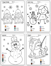 Free Printable Winter Color by Sight Word Worksheets - The Artisan Life