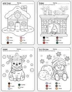Free Printable Winter Color by Sight Word Worksheets - The Artisan Life