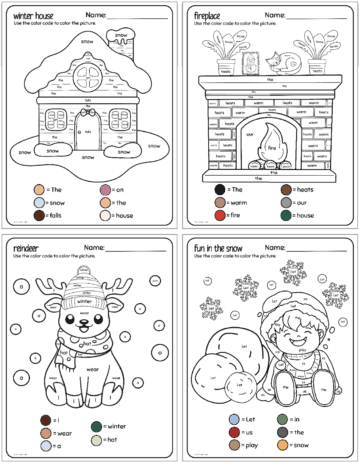 Free Printable Winter Color by Sight Word Worksheets - The Artisan Life