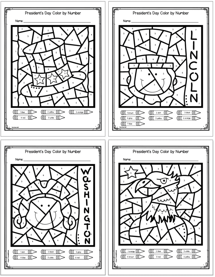 Free Printable President's Day Color by Number Worksheets - The Artisan ...