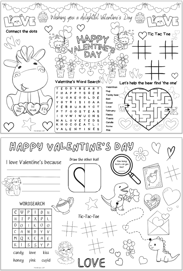 Free Printable Valentine's Day Activity Placemats - The Artisan Life