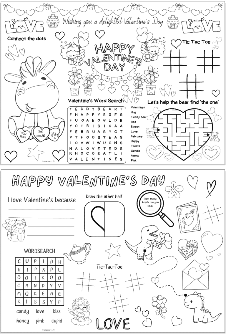 Free Printable Valentine's Day Activity Placemats - The Artisan Life
