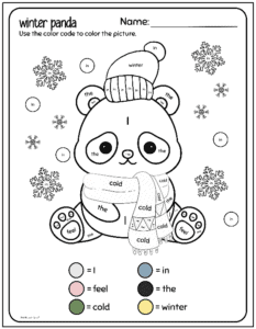 Free Printable Winter Color by Sight Word Worksheets - The Artisan Life