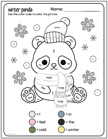 Free Printable Winter Color by Sight Word Worksheets - The Artisan Life