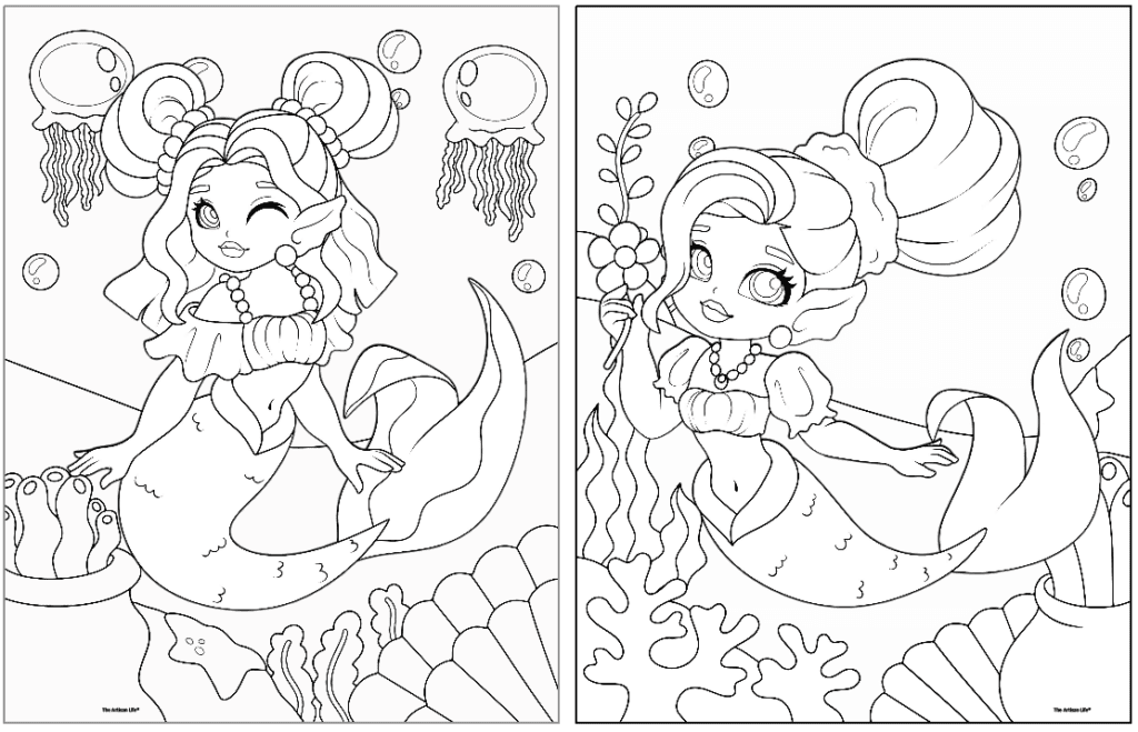 Free Printable Mermaid Princess Coloring Pages - The Artisan Life