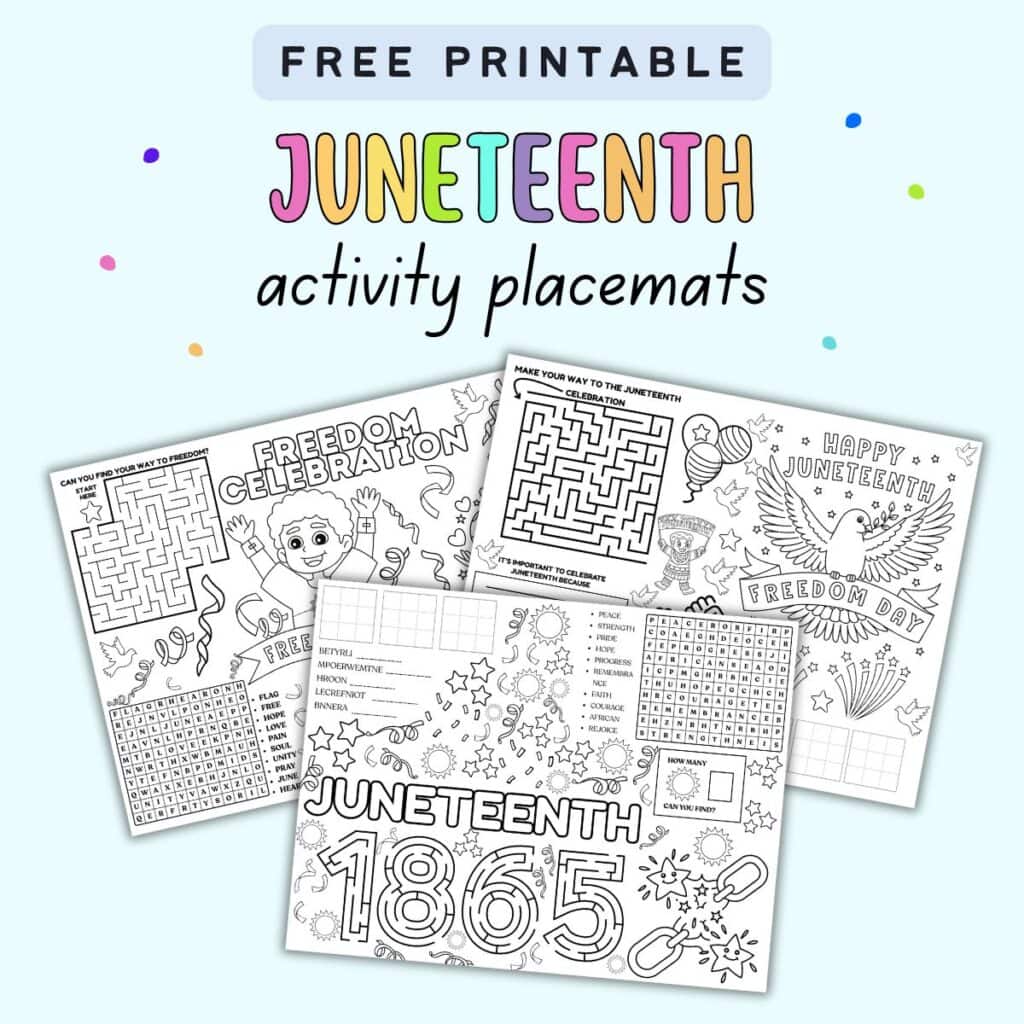 Free Printable Juneteenth Activity Placemats - The Artisan Life