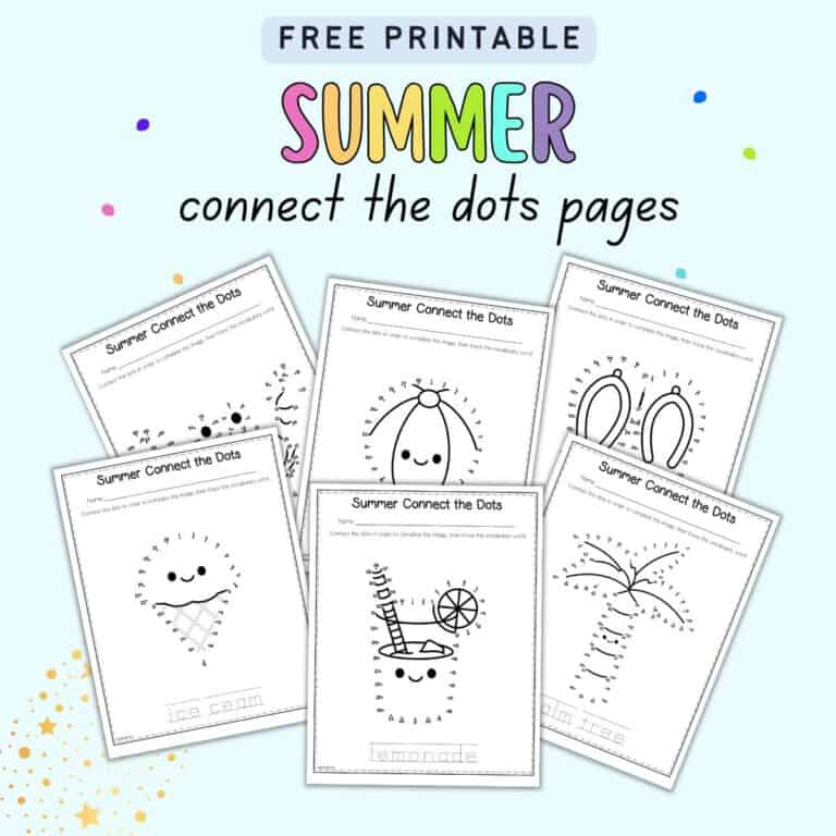 Free Printable Summer Connect the Dots Worksheets - The Artisan Life