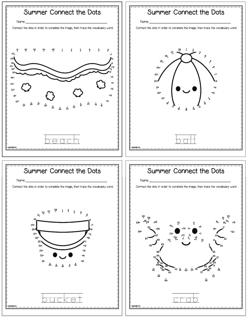 Free Printable Summer Connect the Dots Worksheets - The Artisan Life