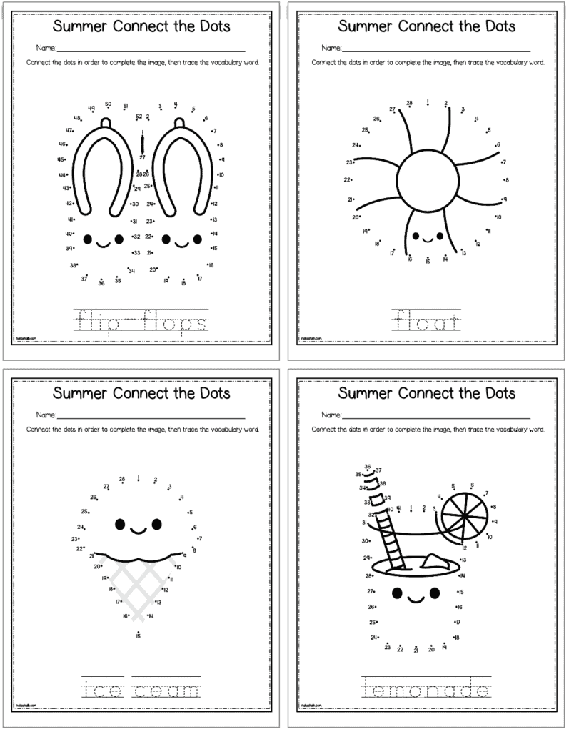 Free Printable Summer Connect the Dots Worksheets - The Artisan Life