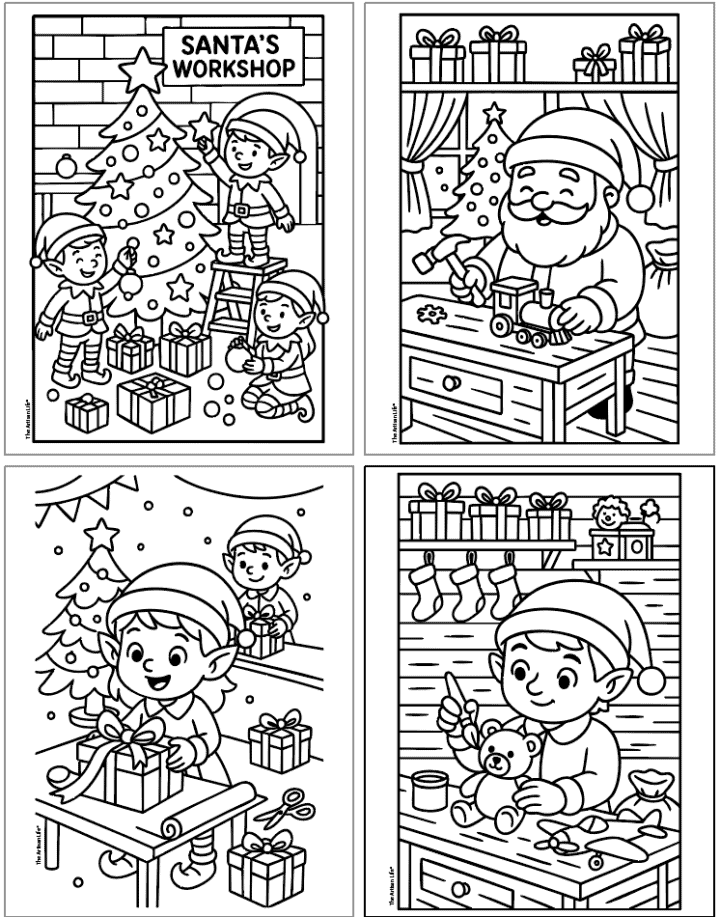 Free Printable Santa's Workshop Coloring pages - The Artisan Life