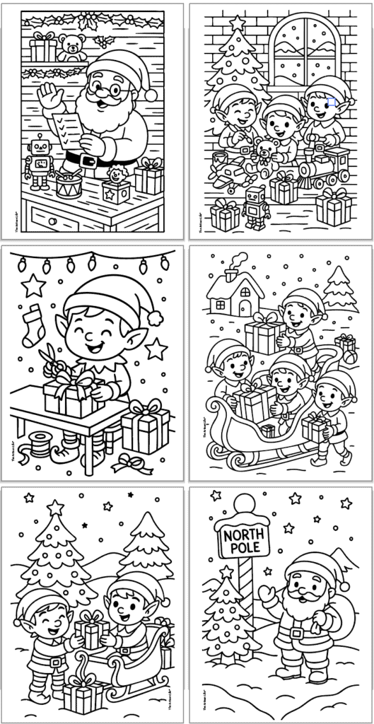 Free Printable Santa's Workshop Coloring pages - The Artisan Life