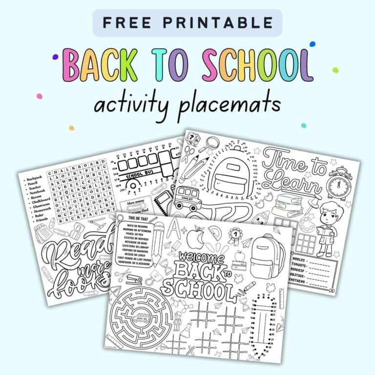 Free Printable Back to School Activity Placemats - The Artisan Life