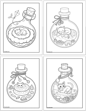 Free Printable Cute Cat in a Jar Coloring Pages - The Artisan Life