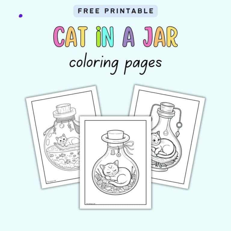 Free Printable Cute Cat in a Jar Coloring Pages - The Artisan Life