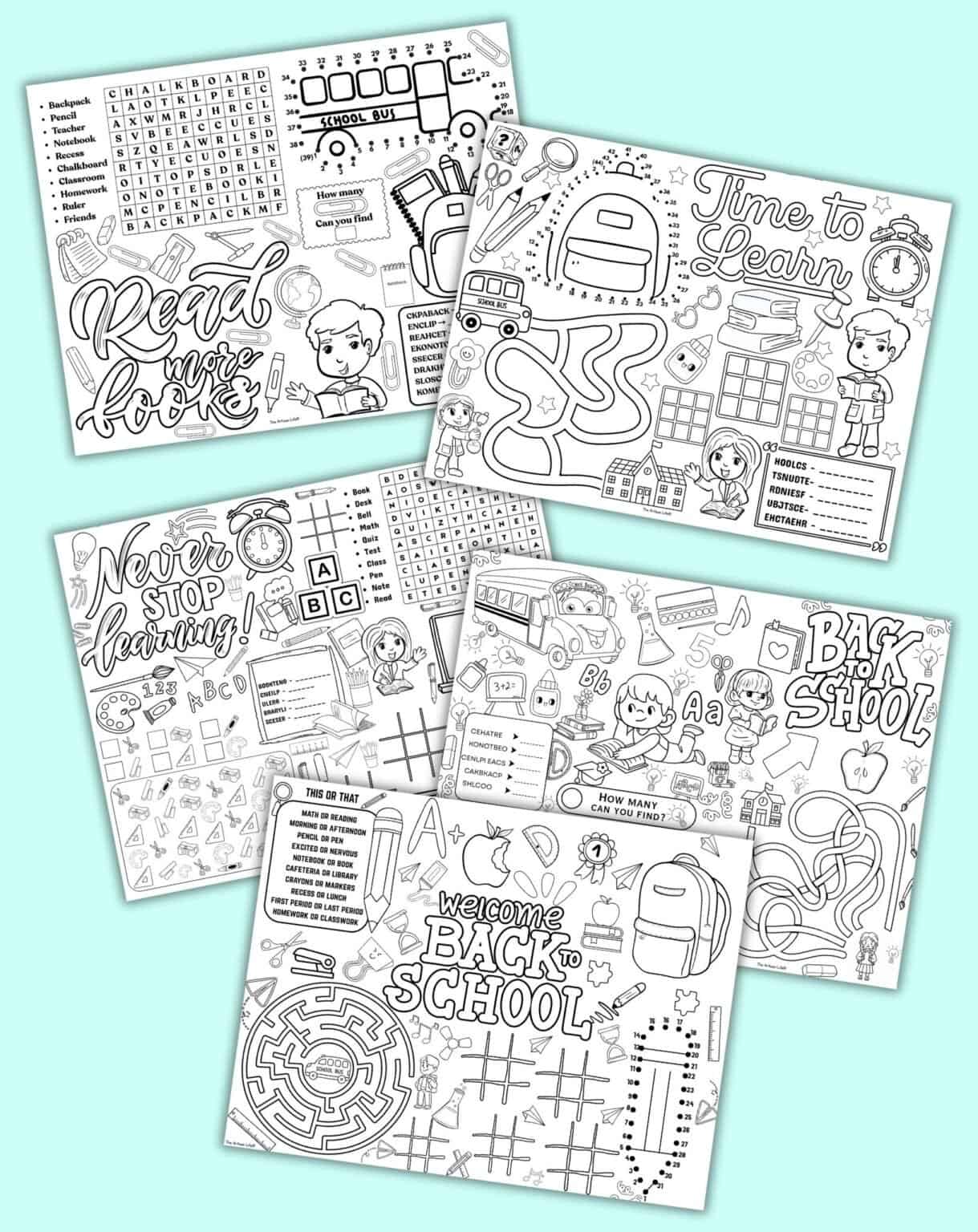 Free Printable Back to School Activity Placemats - The Artisan Life