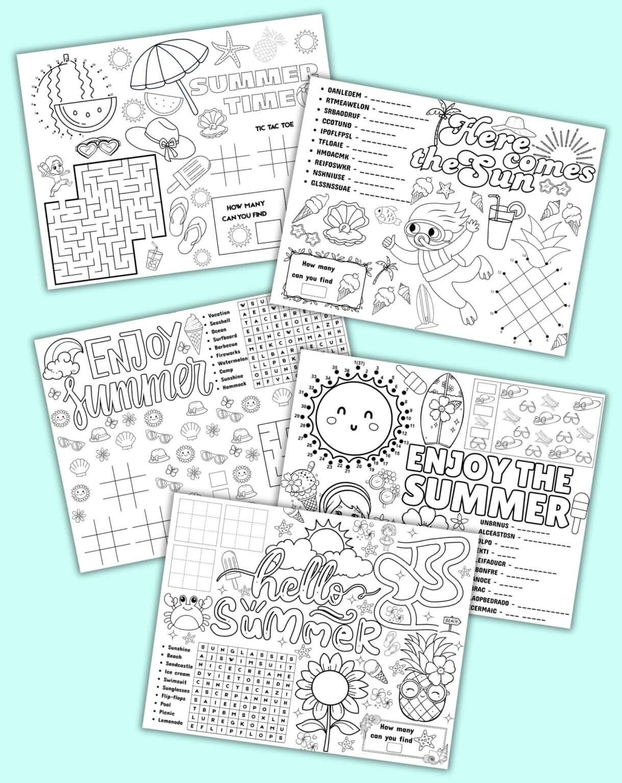 Free Printable Summer Activity Placemats - The Artisan Life