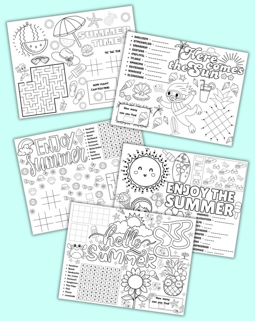 Free Printable Summer Activity Placemats - The Artisan Life