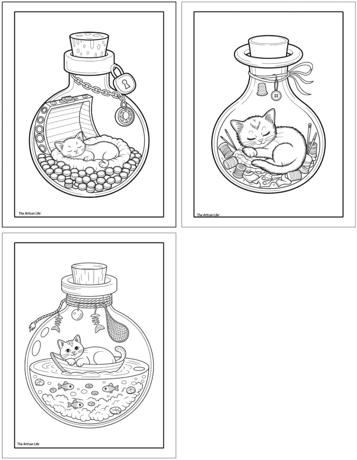 Free Printable Cute Cat in a Jar Coloring Pages - The Artisan Life