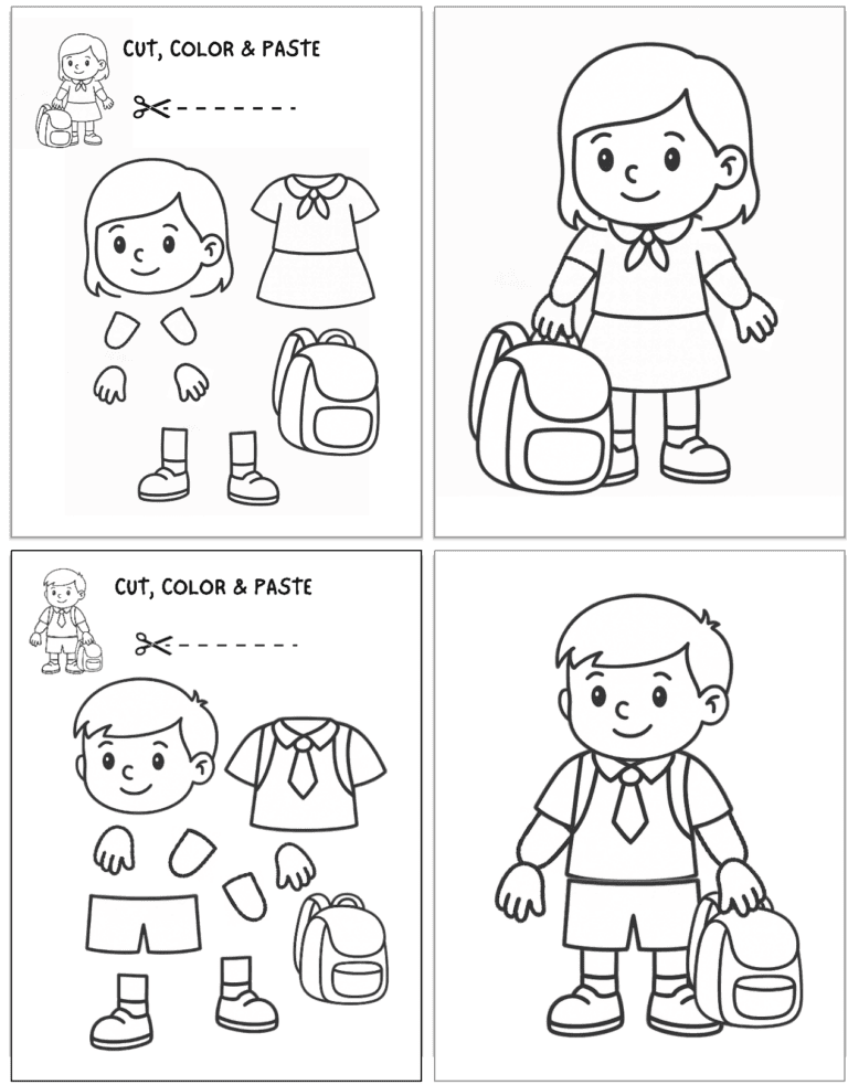 Free Printable School Kid Cut and Paste Crafts - The Artisan Life