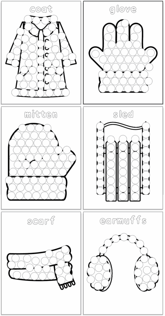 Free Winter Dot Marker Coloring Pages with Vocabulary - The Artisan Life