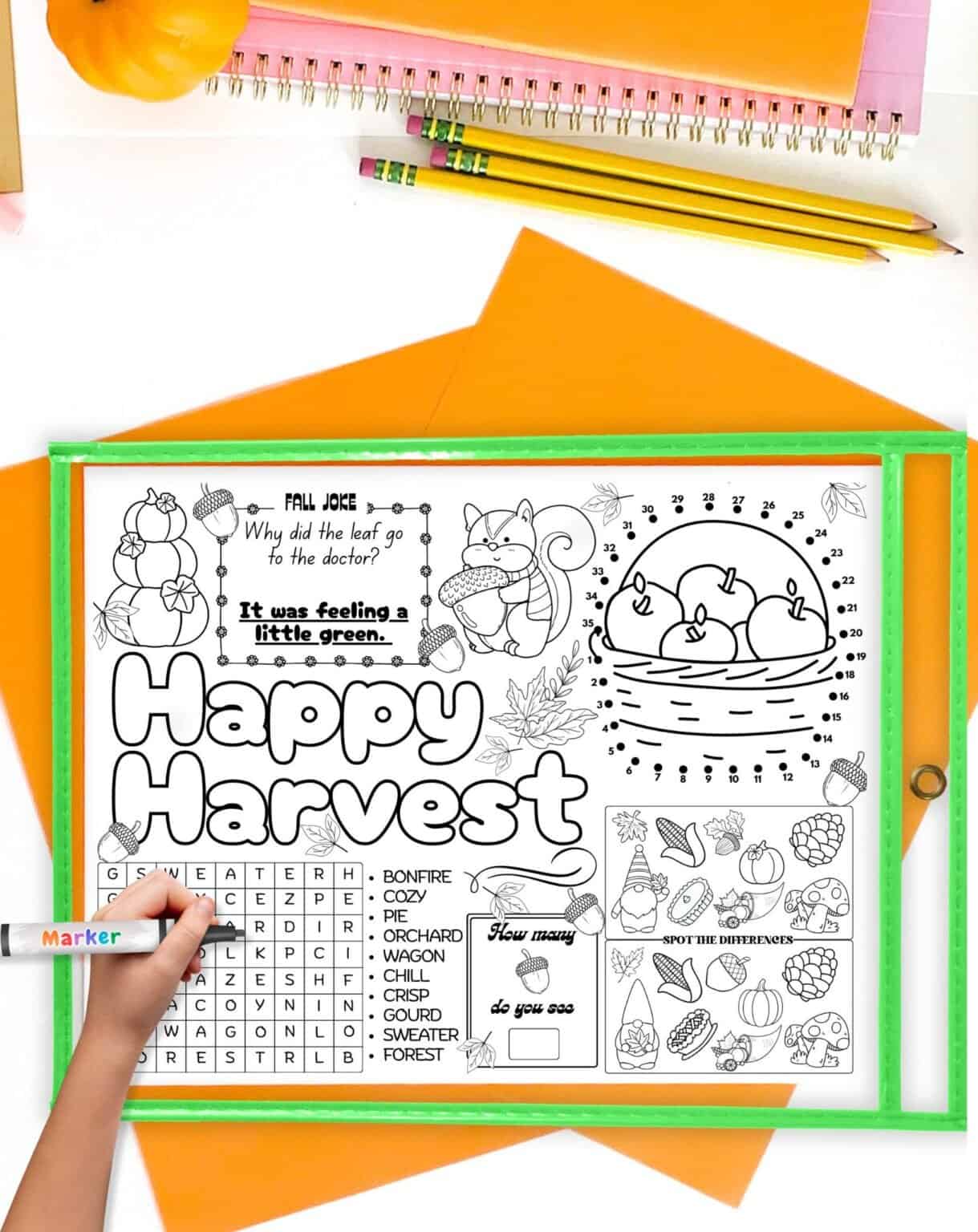 Free Printable Fall Harvest Activity Placemats - The Artisan Life