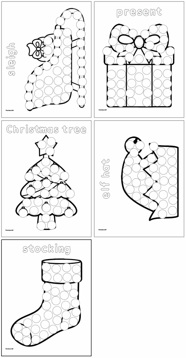 Free Printable Christmas Dot Marker Pages with Vocabulary - The Artisan ...