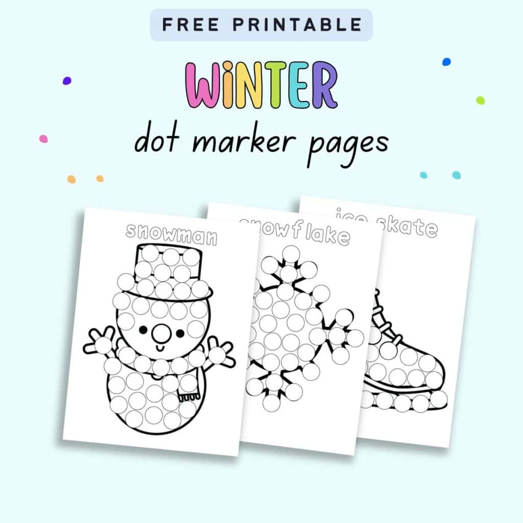 Free Winter Dot Marker Coloring Pages with Vocabulary - The Artisan Life