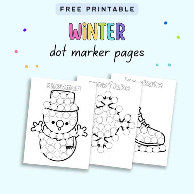 Free Winter Dot Marker Coloring Pages with Vocabulary - The Artisan Life