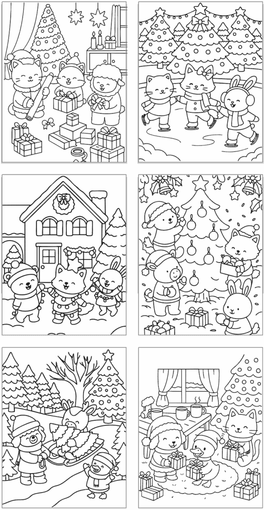 Free Printable Cozy Christmas Friends Coloring Pages - The Artisan Life