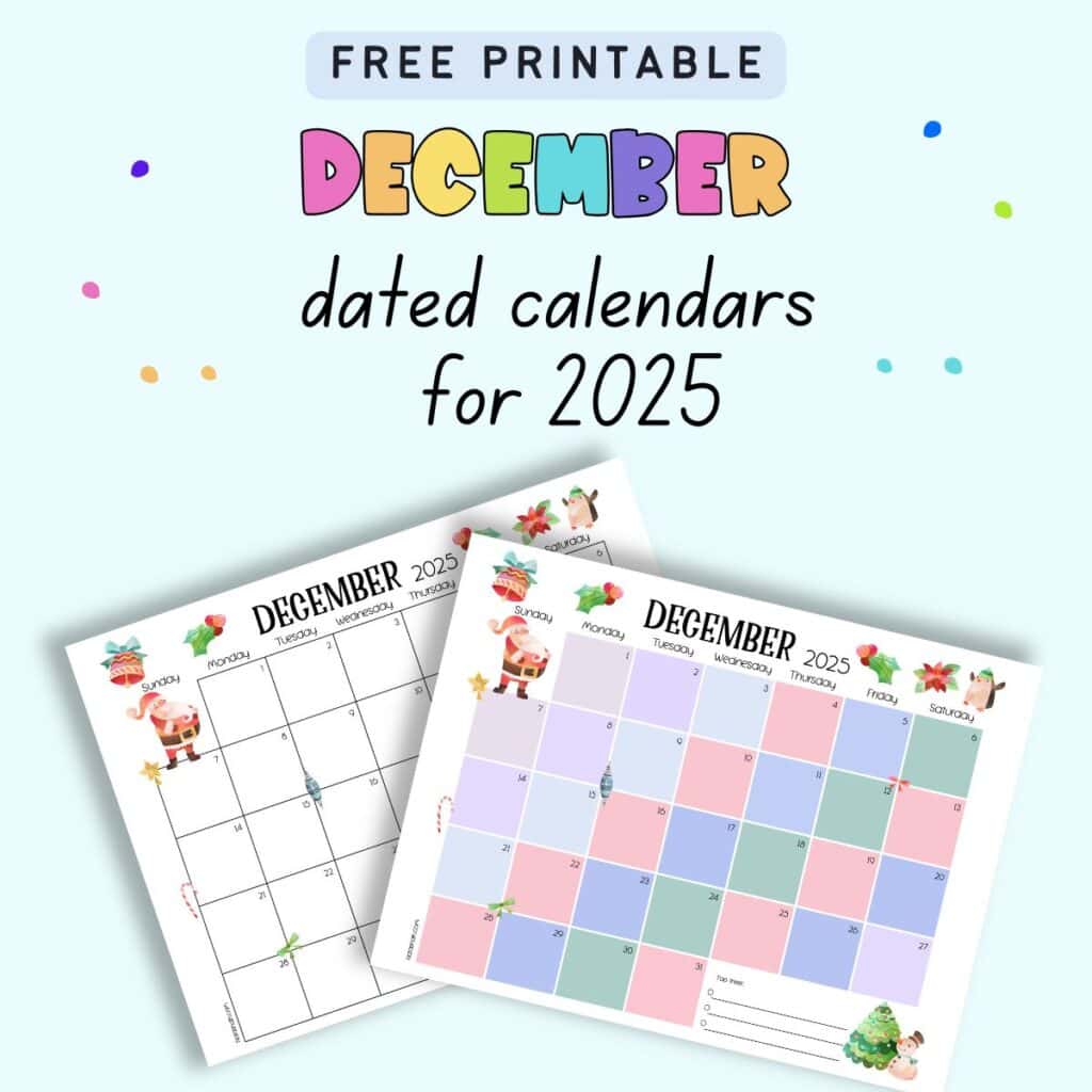 Free Printable December Calendar 2025 - The Artisan Life
