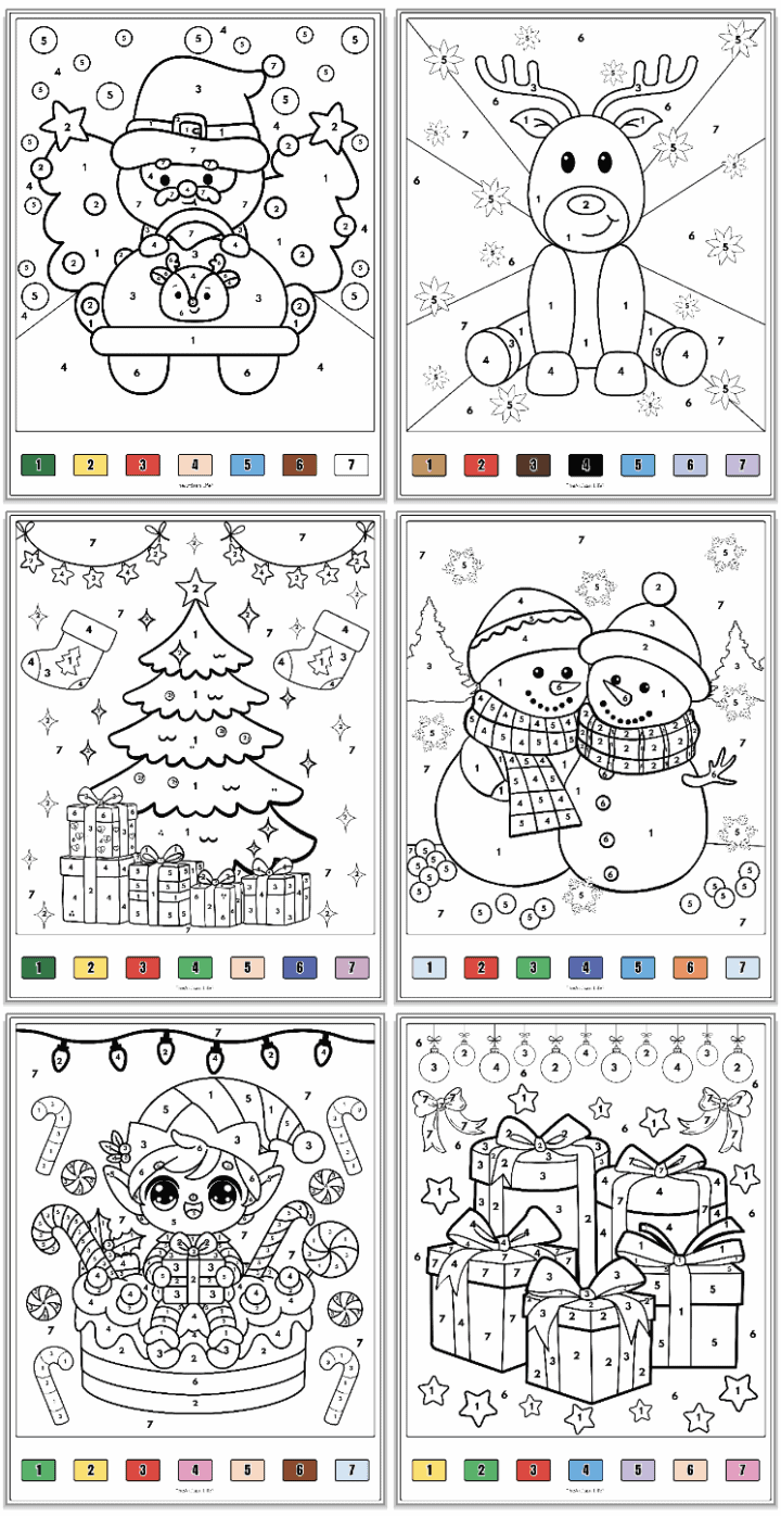 Free Printable Christmas Color by Number Worksheets - The Artisan Life