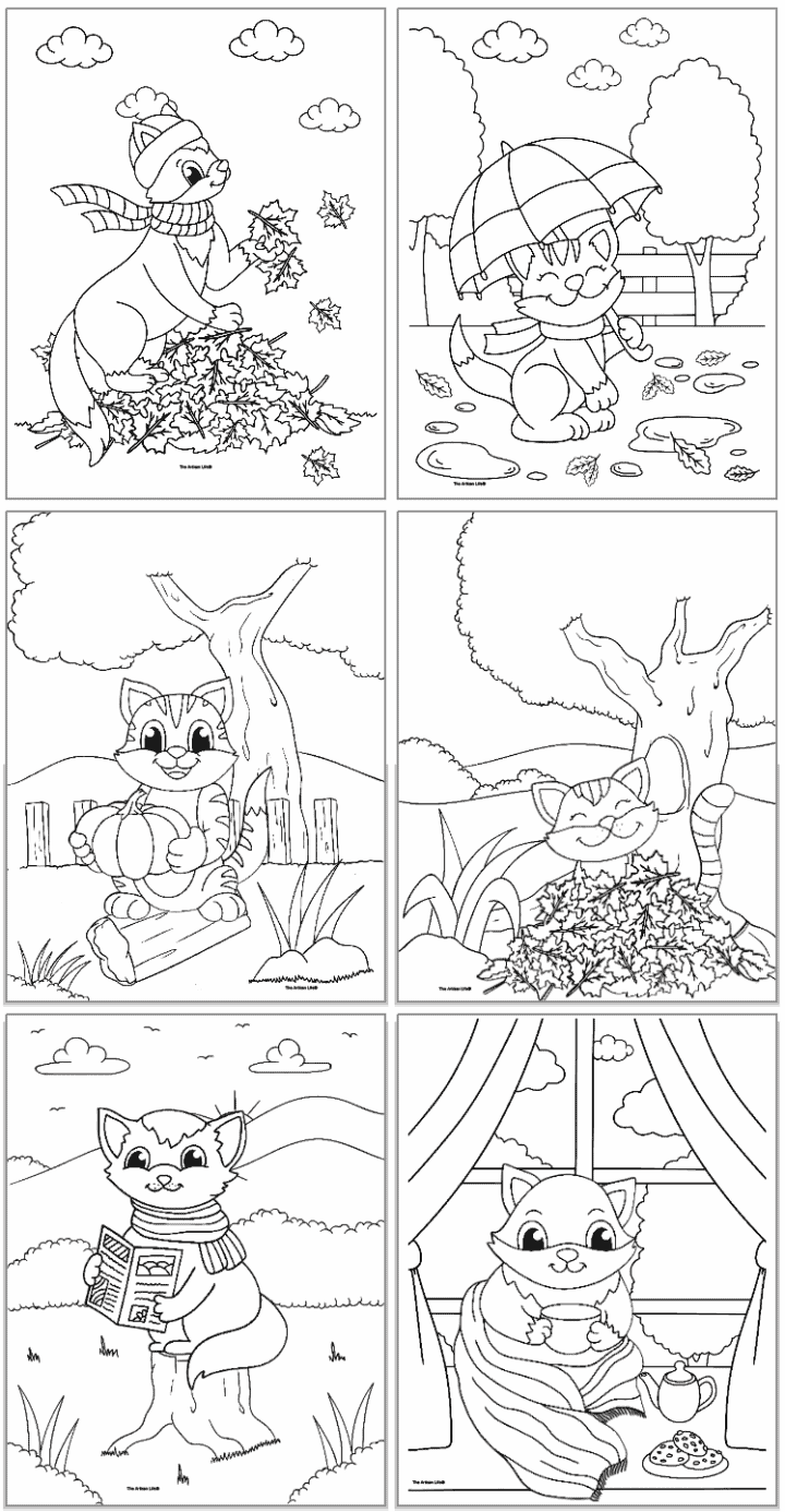 Free Printable Fall Cats Coloring Pages - The Artisan Life