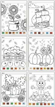 Free Printable Thanksgiving Color by Number Worksheets - The Artisan Life