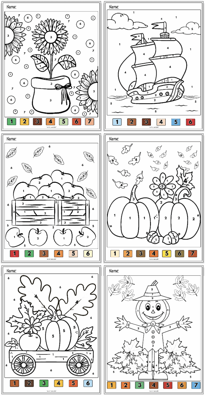 Free Printable Thanksgiving Color by Number Worksheets - The Artisan Life