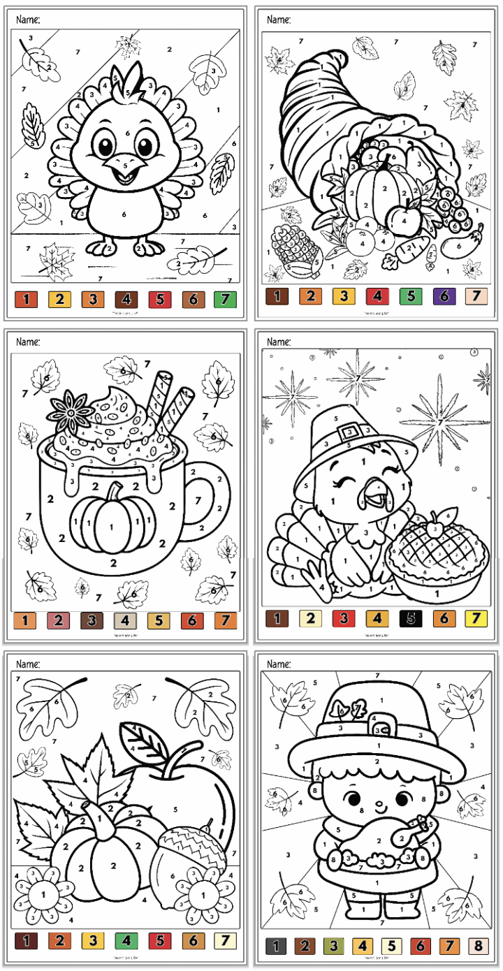 Free Printable Thanksgiving Color by Number Worksheets - The Artisan Life