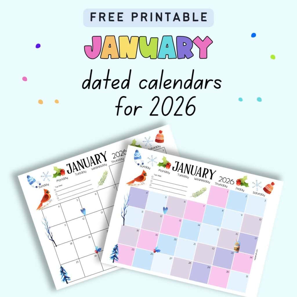 Free Printable January Calendar for 2026 - The Artisan Life