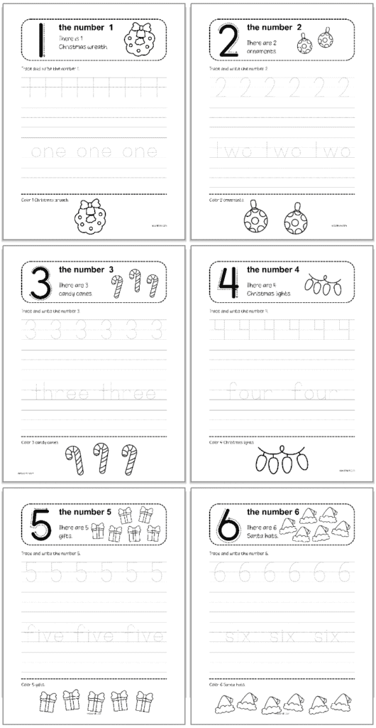 Free Printable Christmas Number Tracing Worksheets 1-10 - The Artisan Life